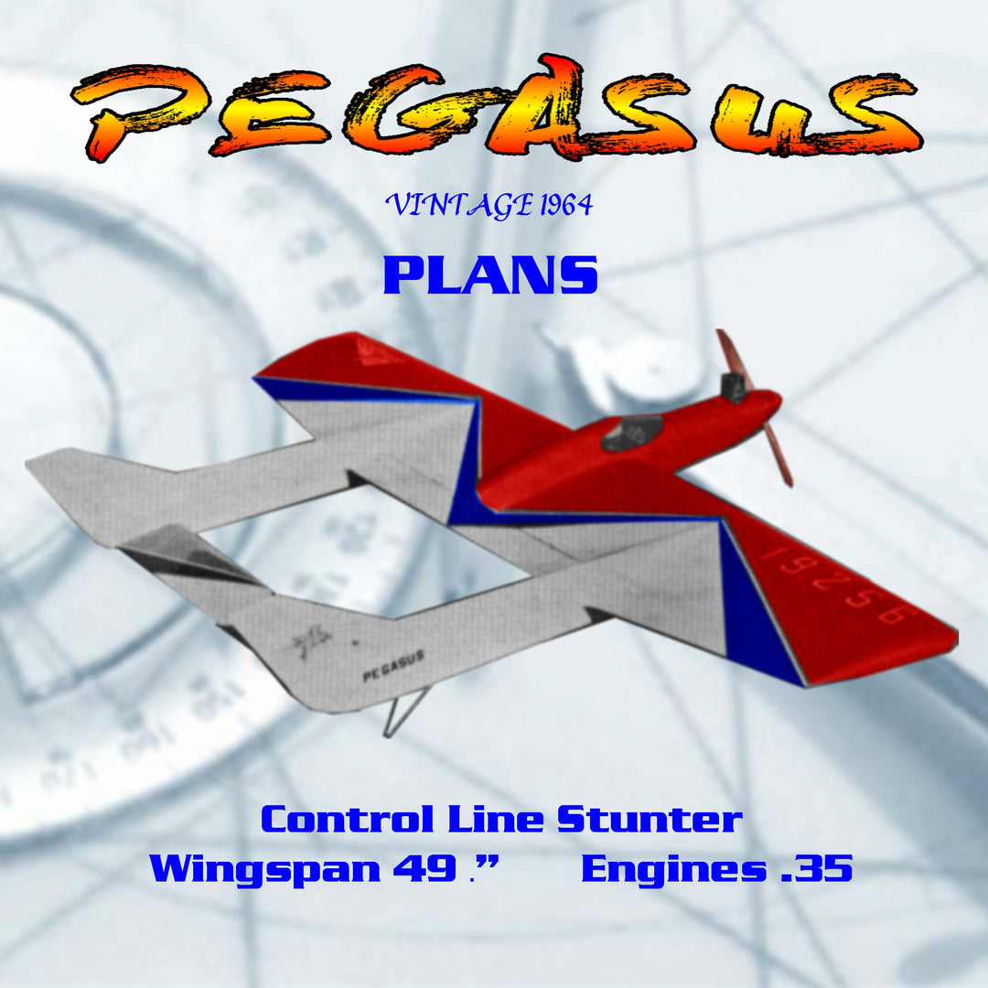 Full size printed plan Vintage 1964 Control Line Stunter .35 PEGASUS ...