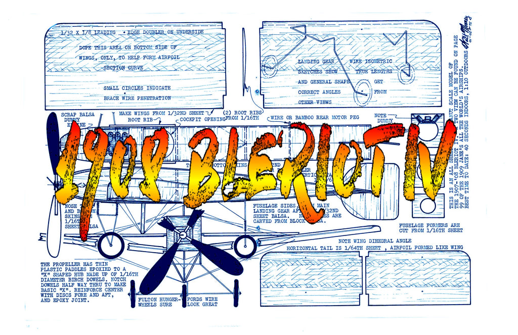 Full Size Printed Plans Peanut Scale 1908 BLERIOT IV it's all sheet ba ...