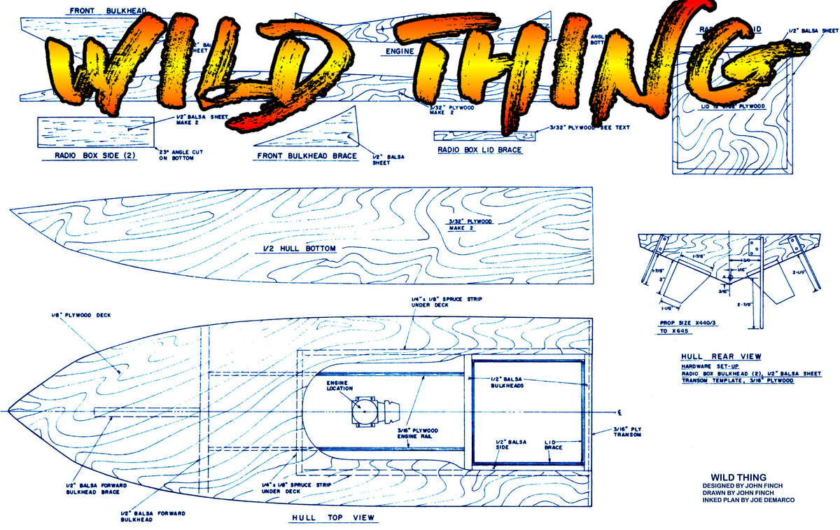 Full Size Printed Plan inboard racing mono hull THE WILD THING for Rad ...