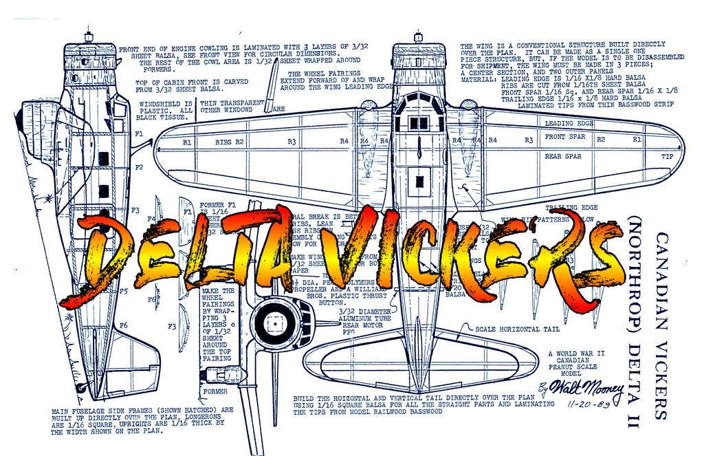 Full size printed plans Peanut Scale "DELTA VICKERS" flew fine on a si ...