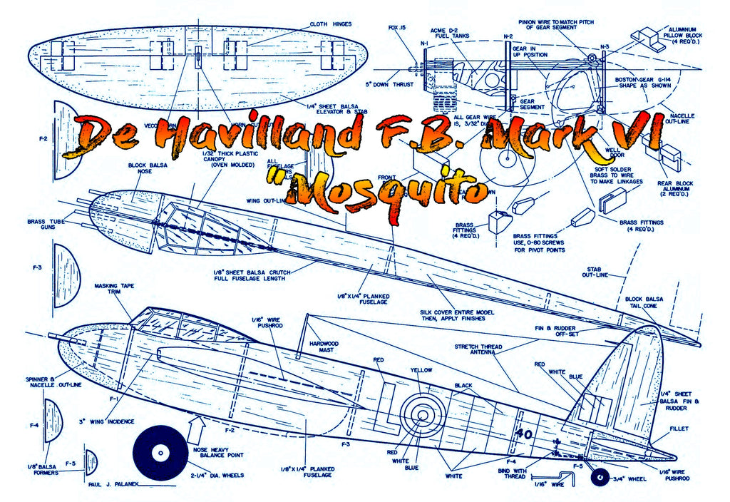 Full Size Printed Plan Control line Scale 1:17 De Havilland F.B. Mark ...