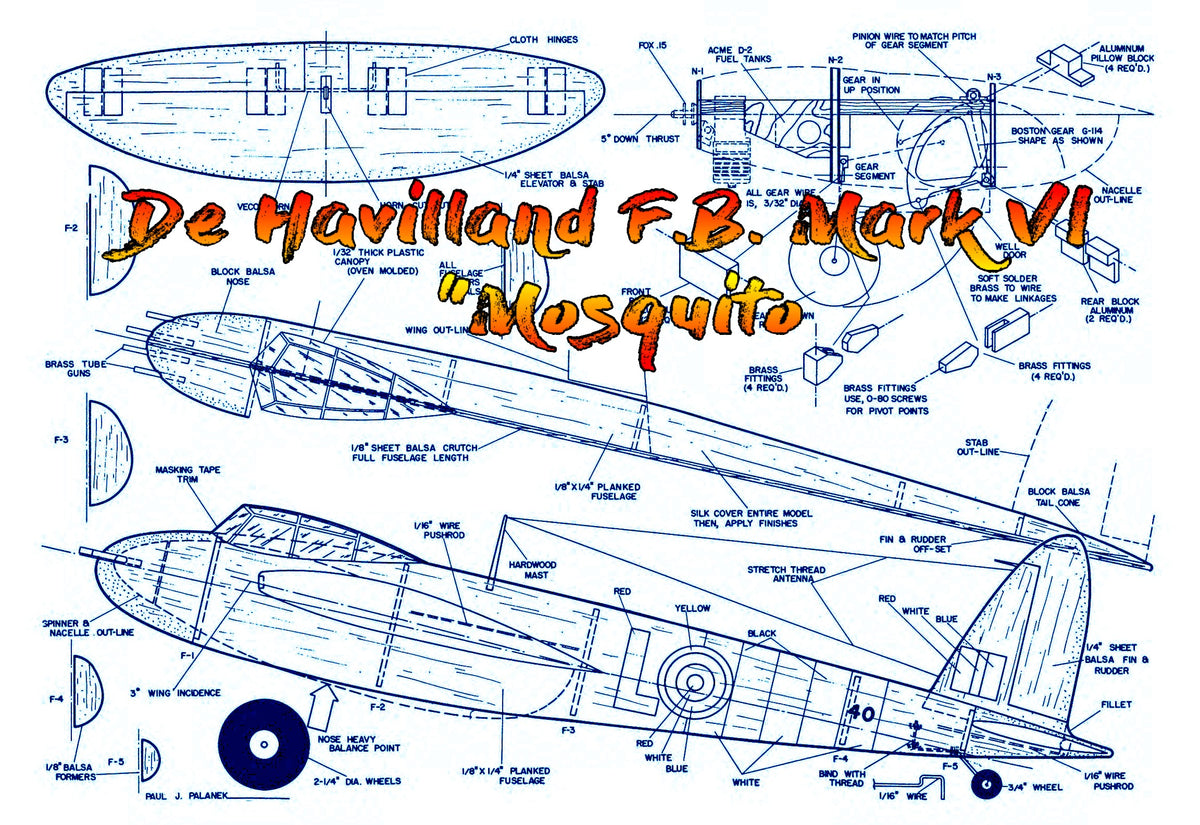 Full Size Printed Plan Control line Scale 1:17 De Havilland F.B. Mark ...