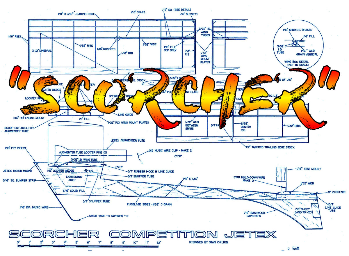 Full Size Printed Plan Competition Jetex aircraft "SCORCHER"Jetex 150 ...
