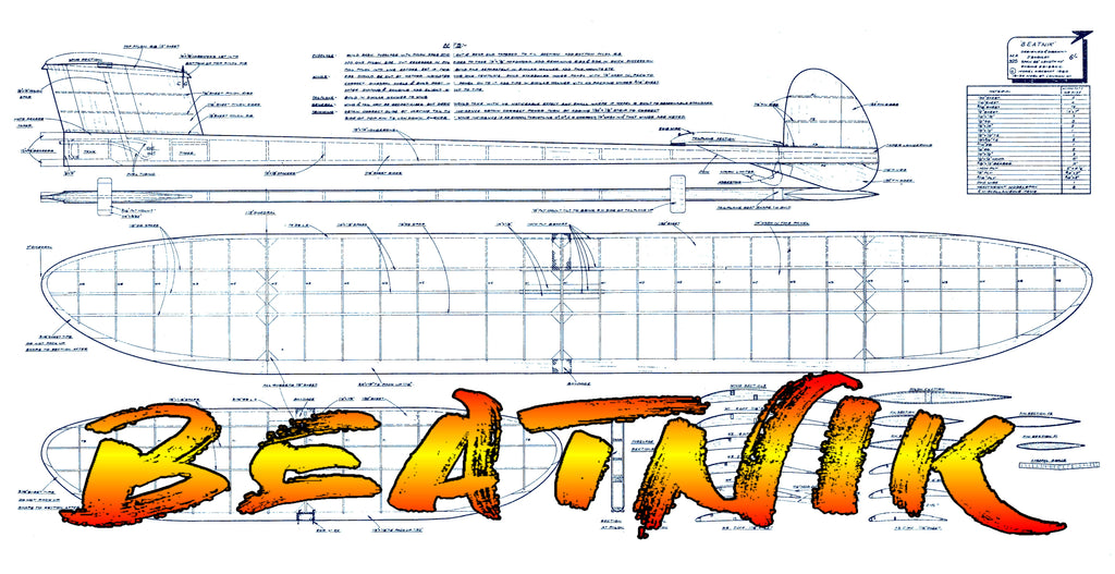 Full size printed plan from 1960 Freeflight BEATNICK W/S 66" construct ...