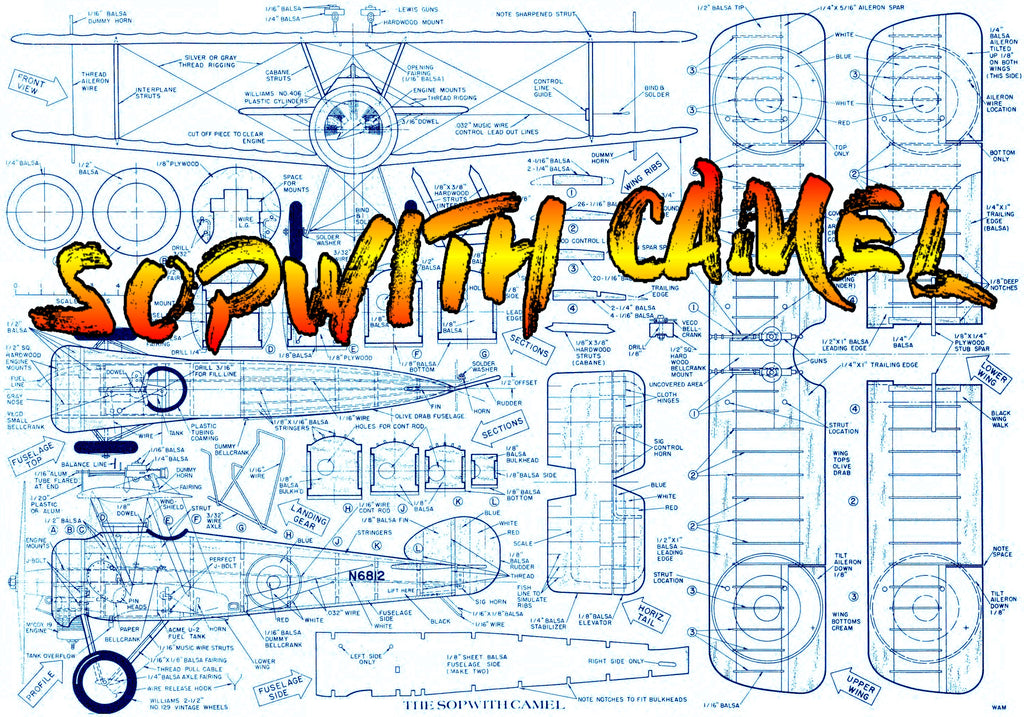 Full size printed plans Control Line Standoff scale 1”= 1' SOPWITH CAM ...