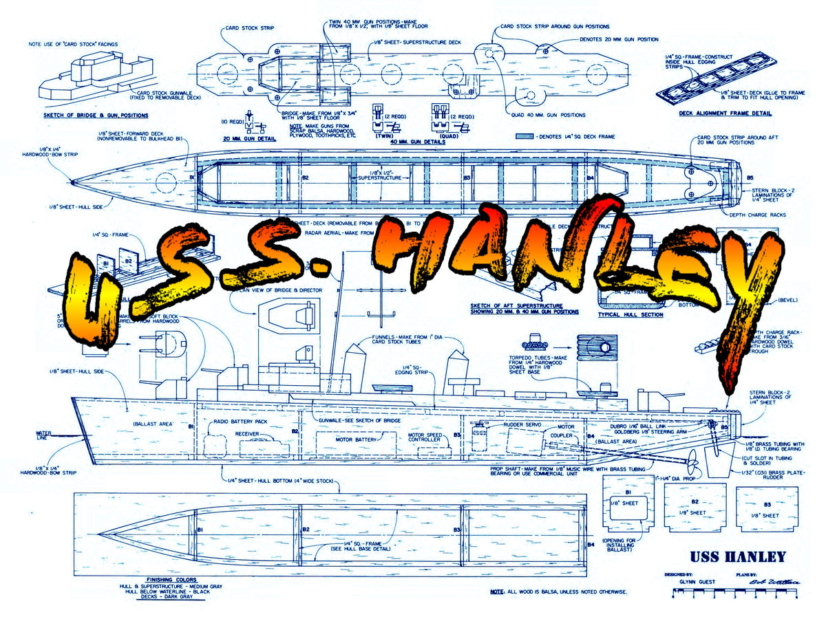 Full Size Printed Plan Sport Scale 1/144 DESTROYER U.S.S. "HANLEY" for ...