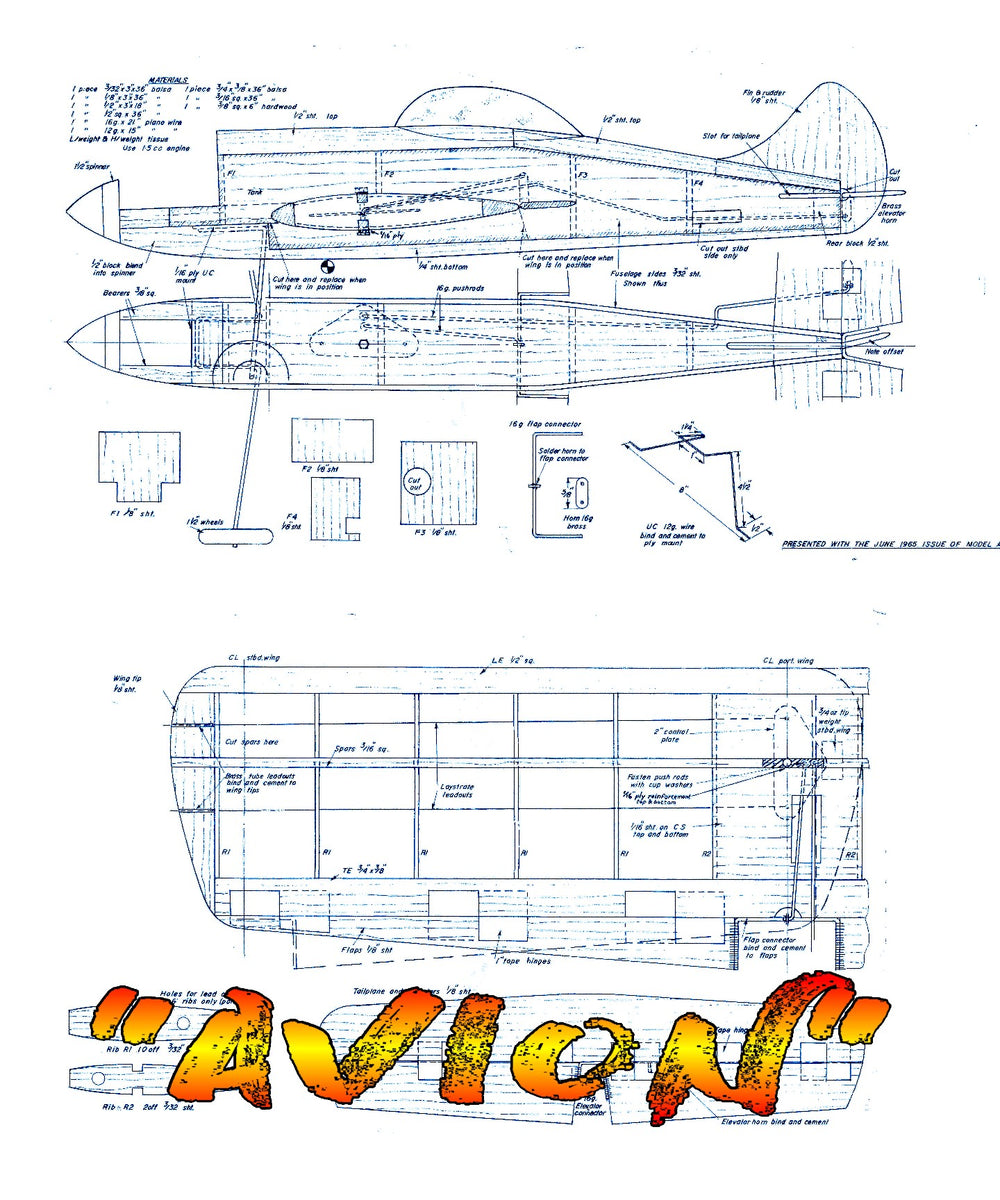 Full size printed plan vintage 1963 CONTROL LINE Stunt Trainer “AVION ...