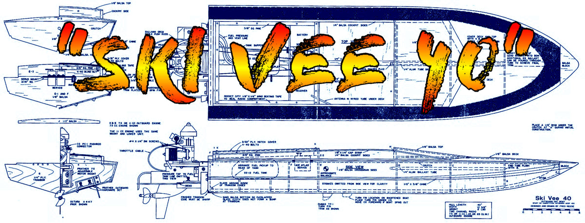 Full Size Printed Plan 7.5 – 11cc Outboard deep vee ski boat “SKI VEE ...