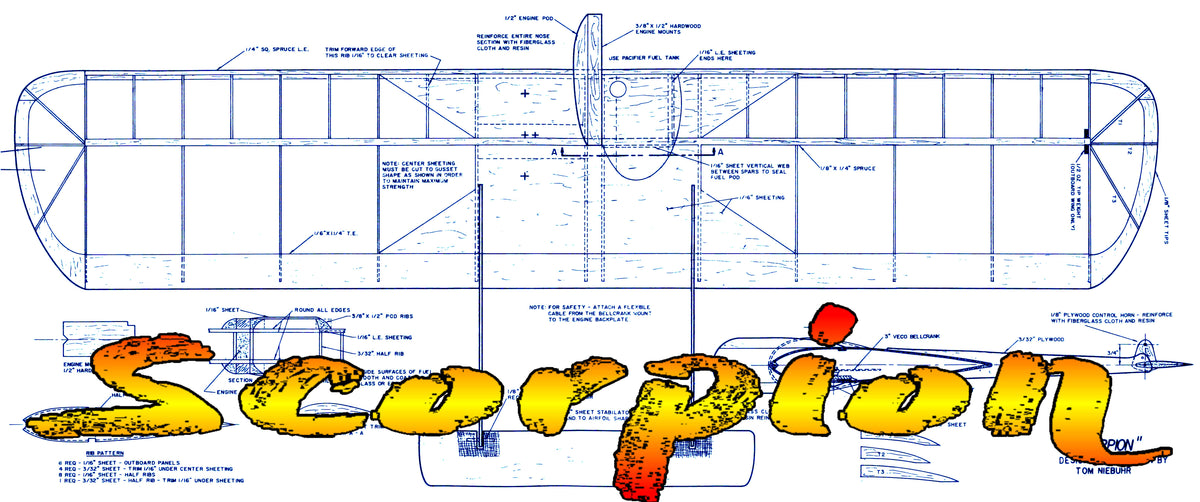 Full Size Printed Plan Vintage 1973 Control Line Combat "Scorpion" obt ...