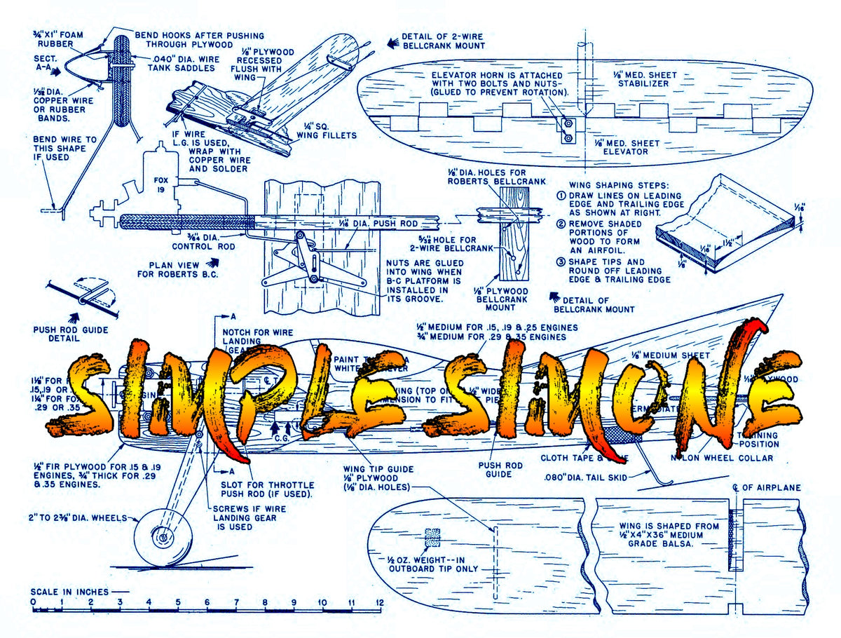 Full Size Printed Plan Profile Control line trainer "SIMPLE SIMONE" si ...