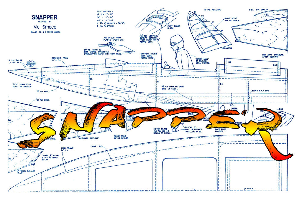 Full Size Printed Plan racing boat 25 in, "SNAPPER" for MULTI CHANNEL ...