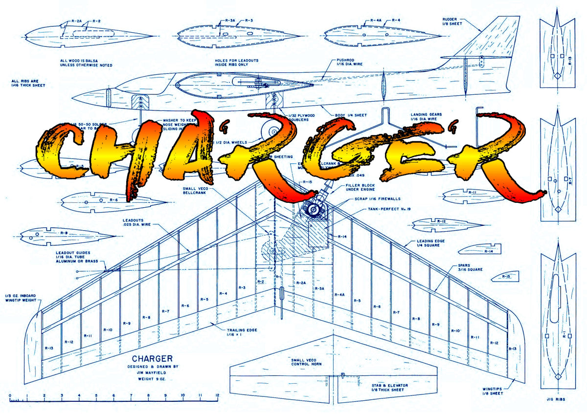 Full Size printed plan vintage 1970 CONTROL LINE STUNTER 'CHARGER' 049 ...