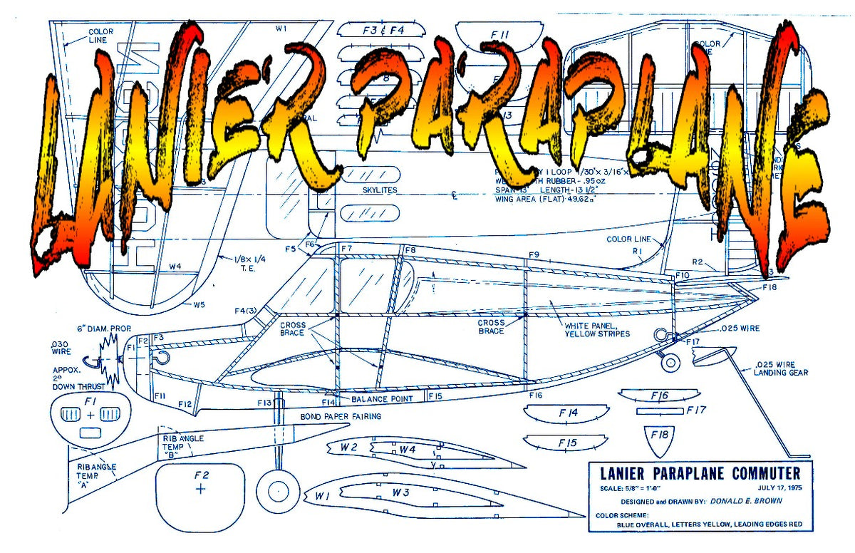 Full size printed plans Peanut Scale "LANIER PARAPLANE" it makes a gre ...