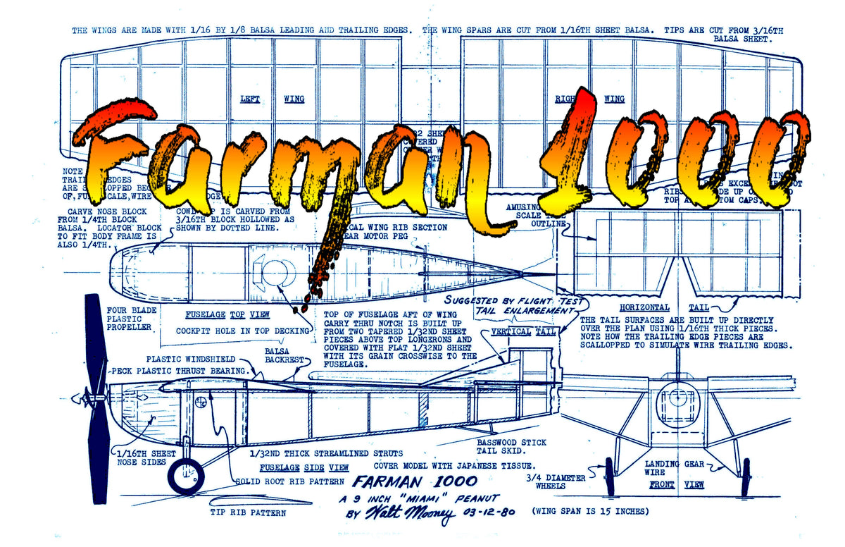 Full Size Printed Peanut Scale Plans Farman 1000 Miami 9-inch-fuselage ...