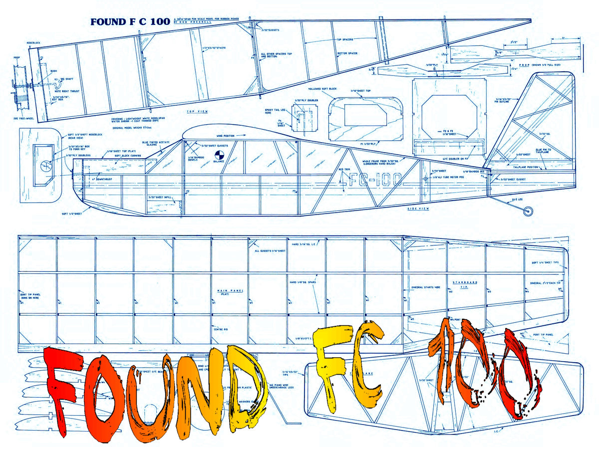 Full size printed plan Found FC 100 Scale 1:12 (1”=1ft) Wind span 38 ...