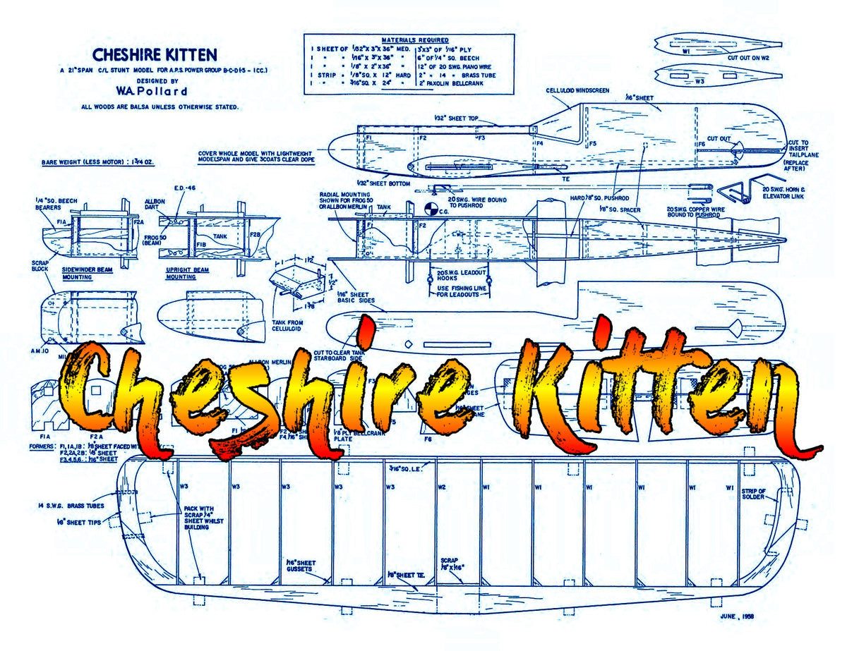 This is for Printed Plans VINTAGE 1958 Control Line Stunter Cheshire K ...