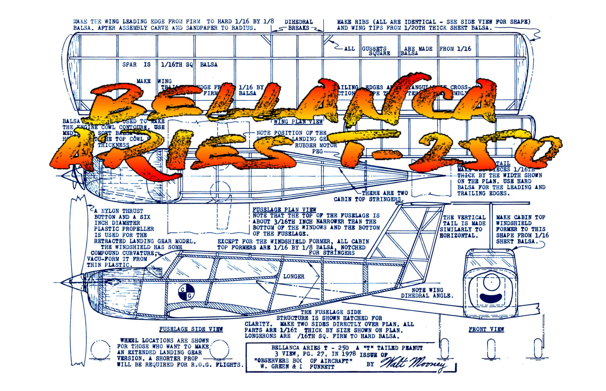 Full Size Printed Peanut Scale Plans BELLANCA ARIES T-250 slab-sided f ...