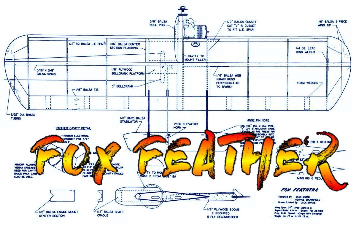 Full Size Printed Plan & Building Notes diamond airfoil Combat *FOX FE ...