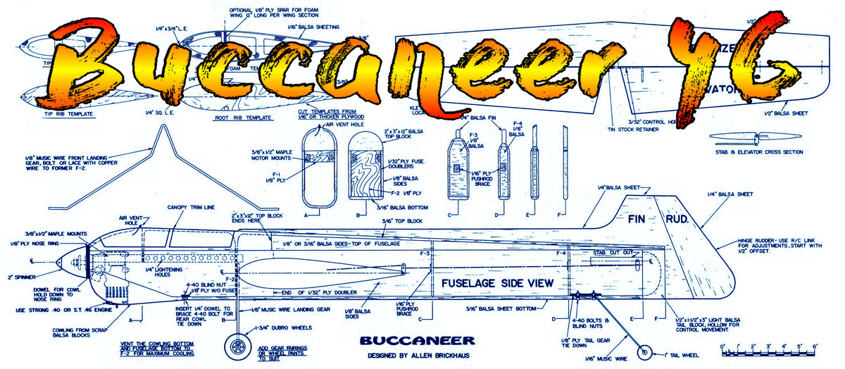 FULL SIZE PLANS vintage 1981 Control Line Stunt "Buccaneer 46" airplan ...