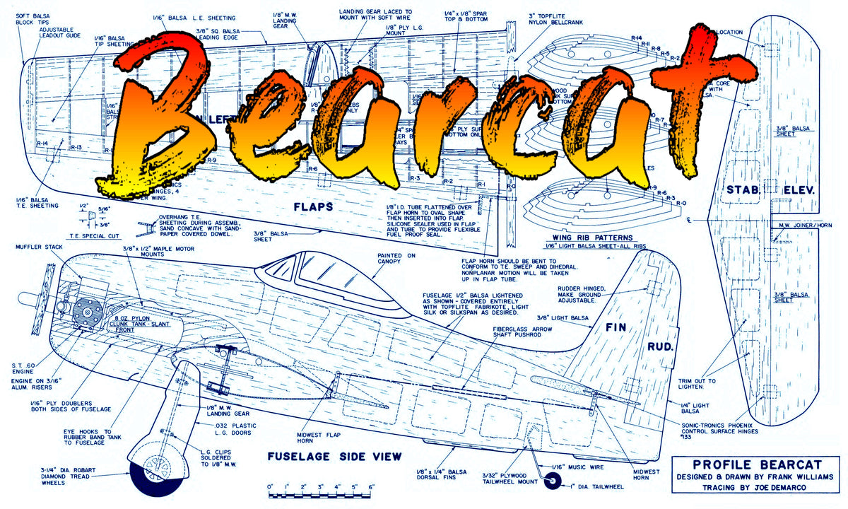 Full Size Printed Plan Control line Profile Stunter Bearcat Wingspan 5 ...