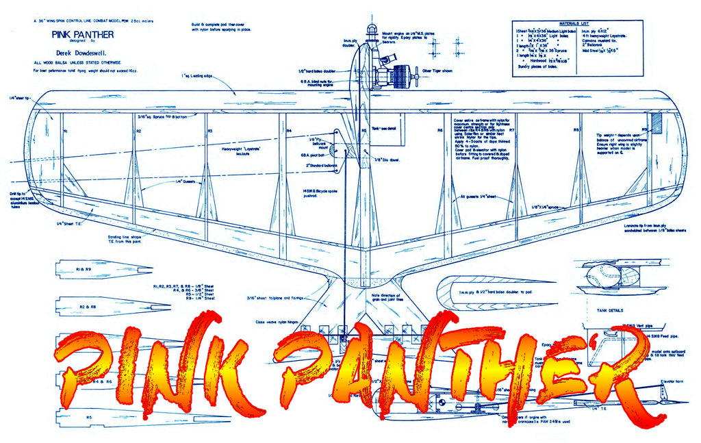 Full Size Printed Plan & Building Notes swept wing design Combat *PINK ...