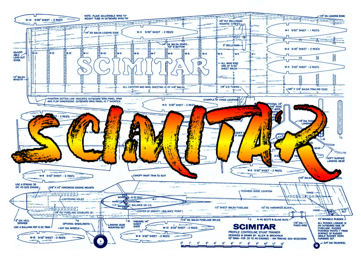 Full size printed plan Vintage 1984 Control Line Stunter .35 - .40 SCI ...