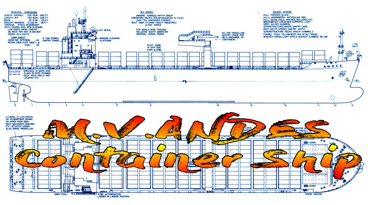 Full Size Drawings Scale 1/192 Length 41" M.V.ANDES Container Ship Len ...