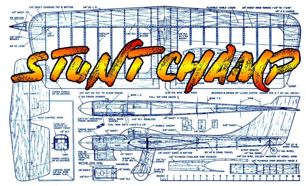 Full Size Plan Vintage 1953 .35 Control Line Stunt STUNT CHAMP WINNER ...