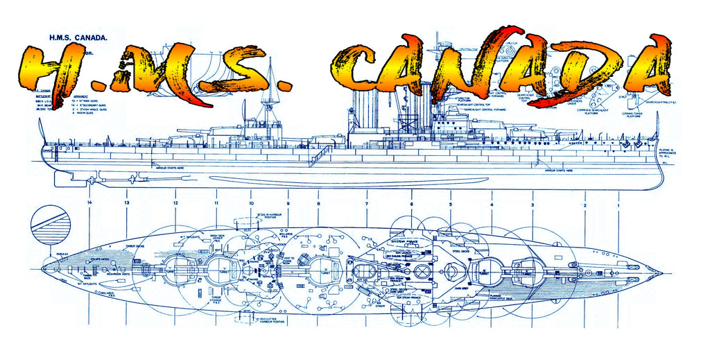 Full Size Printed Plans H.M.S. CANADA Battleship Scale 1/192 L42” Suit ...
