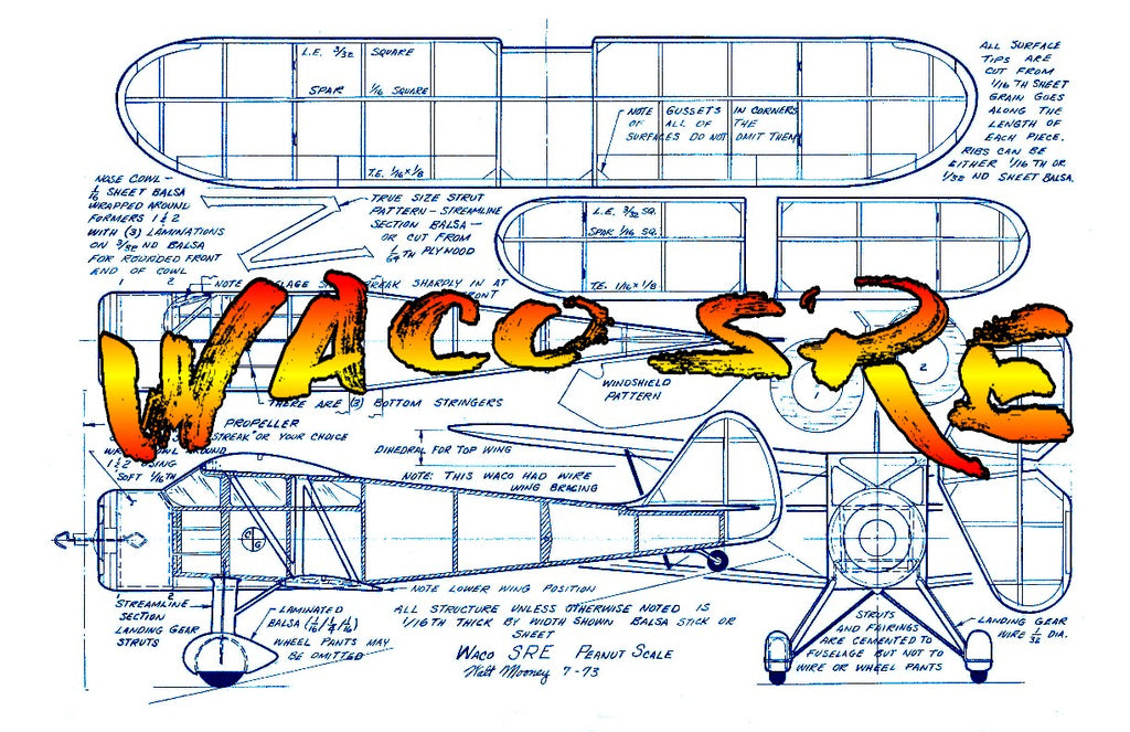 Full size printed plans Peanut Scale "WACO SRE" – Vintage Model Plans