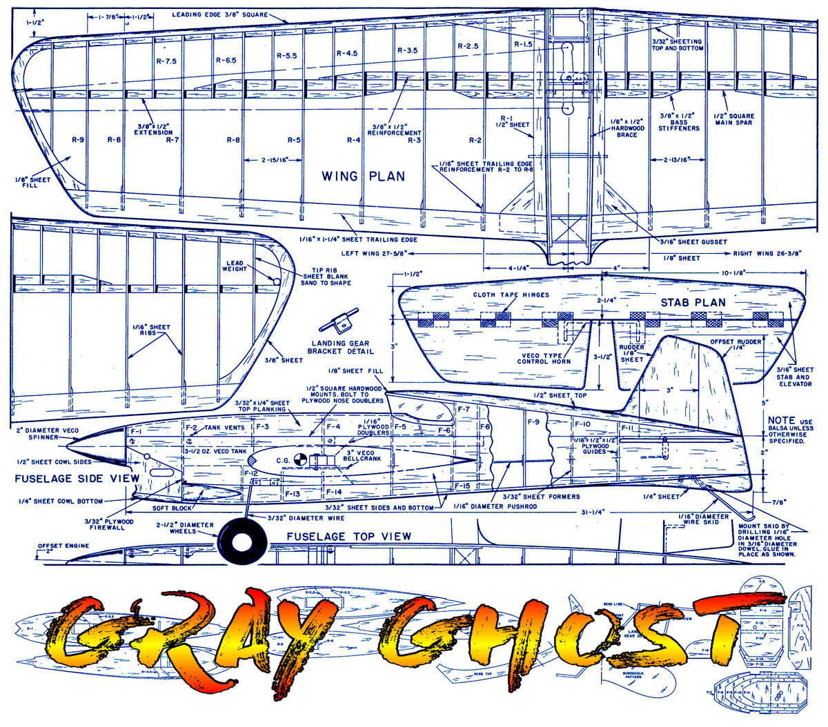 Full Size Plans Vintage 1960 CONTROL LINE STUNT GRAY GHOST capable of ...