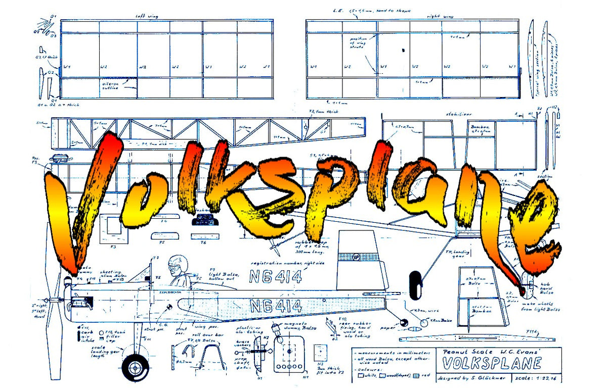 Full size printed plans Peanut Scale 'Volksplane' Also suited for the ...