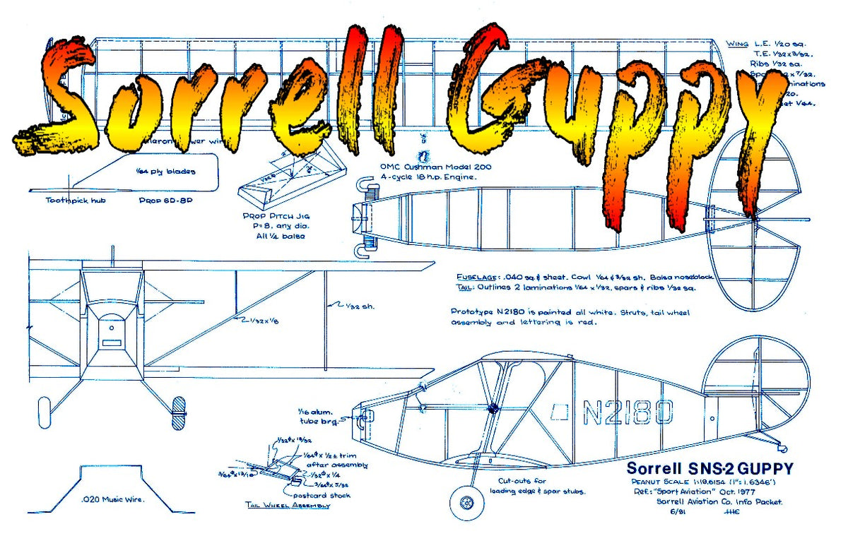 Full size printed plans Peanut Scale "Sorrell Guppy" Construction is u ...