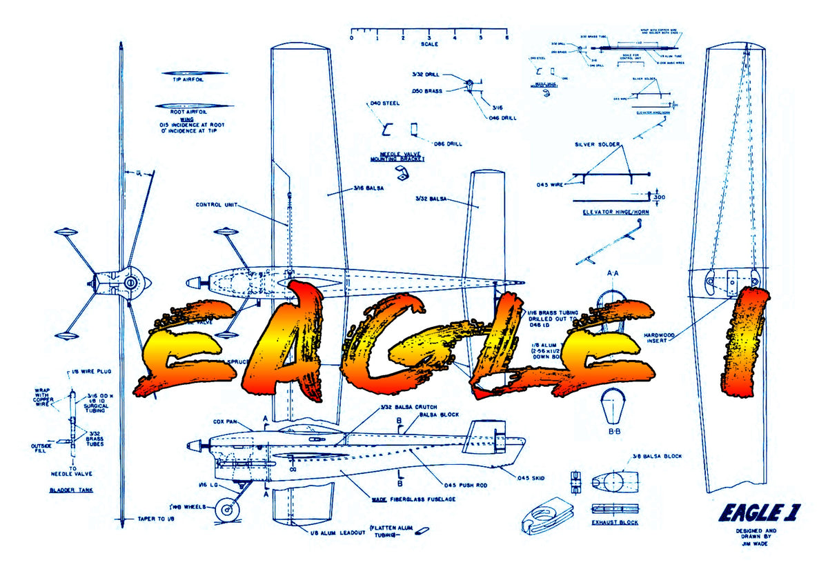 Full Size Printed Plan 1974 1/2 A Control Line Speed EAGLE I Wingspan ...