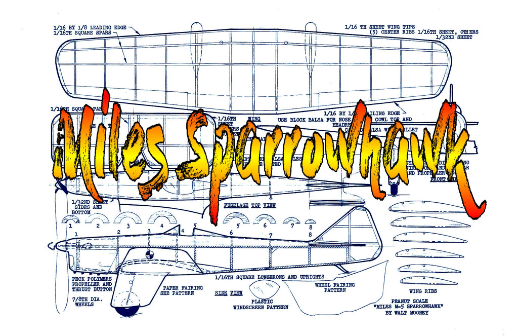 Full size printed plans Peanut Scale "Miles Sparrowhawk" here's a slee ...