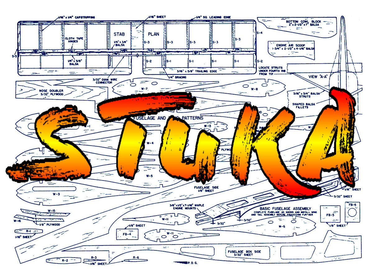 Full Size Plan Vintage 1960 .35 Control Line Stunt STUKA spectac­ular ...
