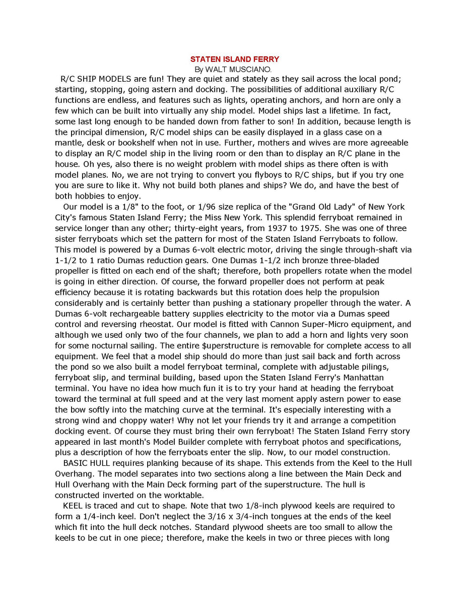 Full Size Printed Plan Scale 1:96 STATEN ISLAND FERRY "Miss New York ...