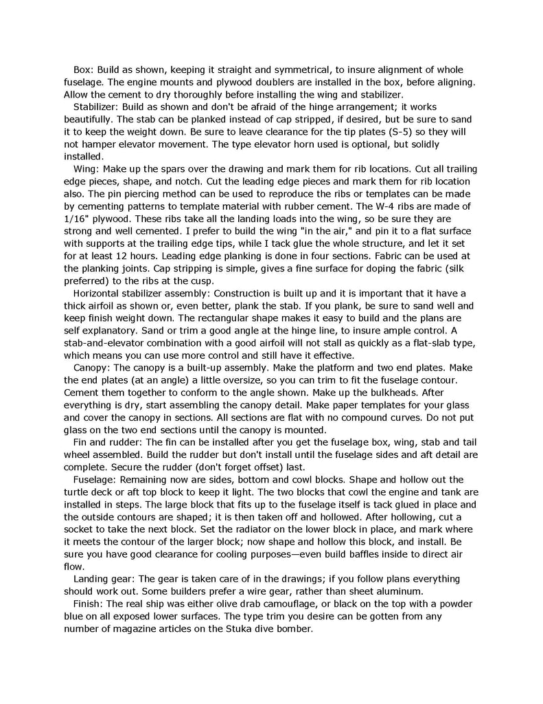 Full Size Plan Vintage 1960 .35 Control Line Stunt STUKA spectac­ular ...