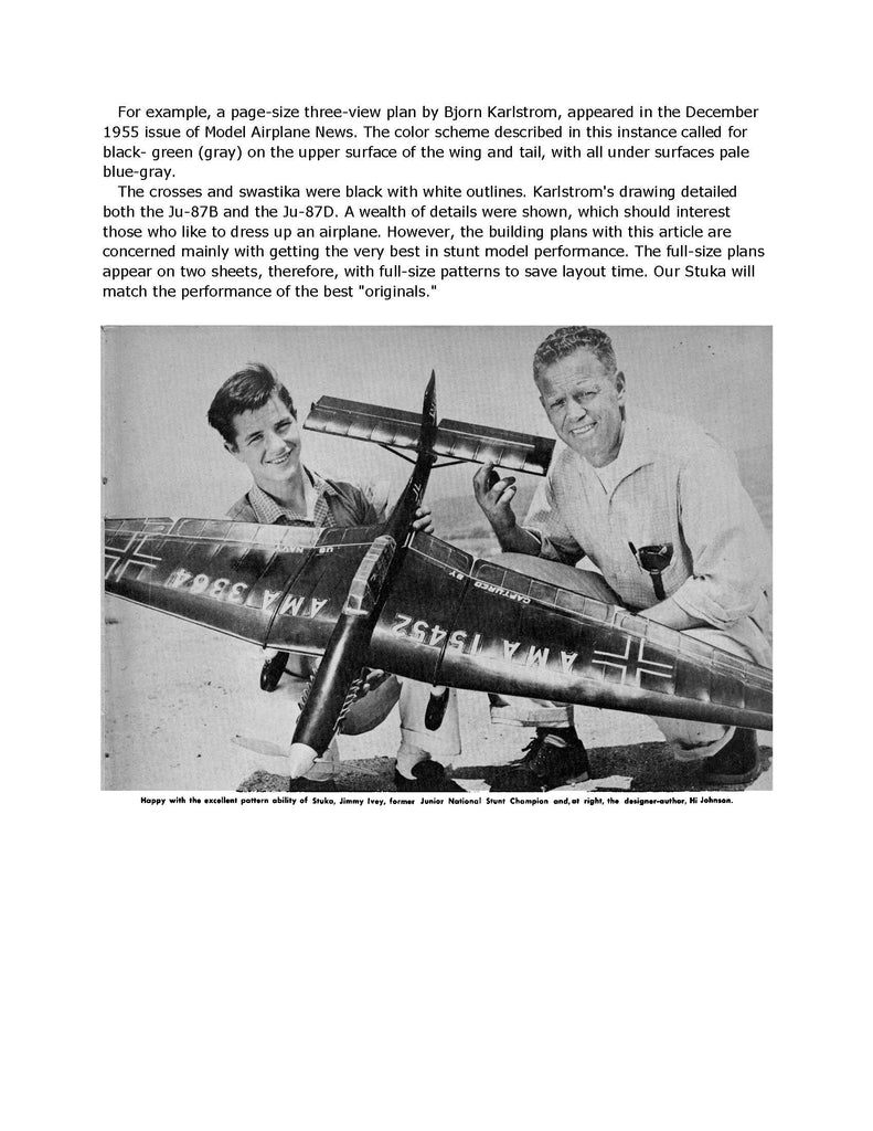 Full Size Plan Vintage 1960 .35 Control Line Stunt STUKA spectac­ular ...