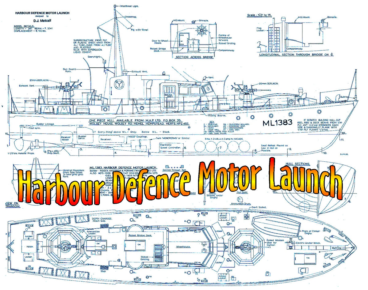 Full size Printed Plans Harbour Defence Motor Launch Scale 1:24 L 36 ...