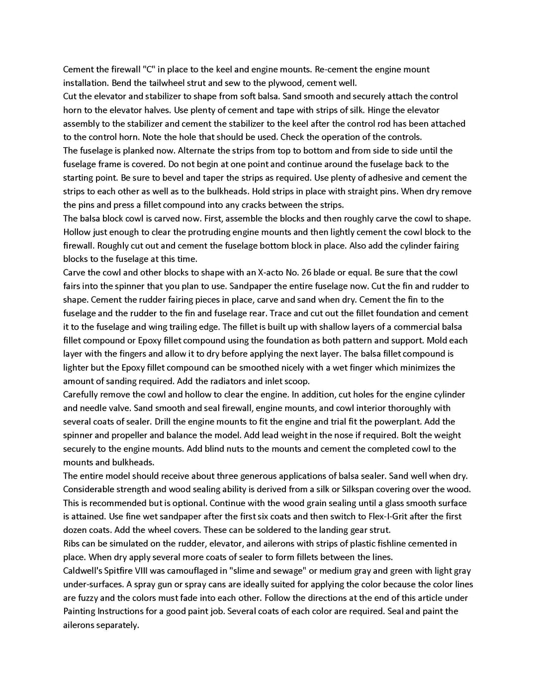 Full size printed plans Control line Scale 1” = 1’ SPITFIRE MK VIII Wi ...
