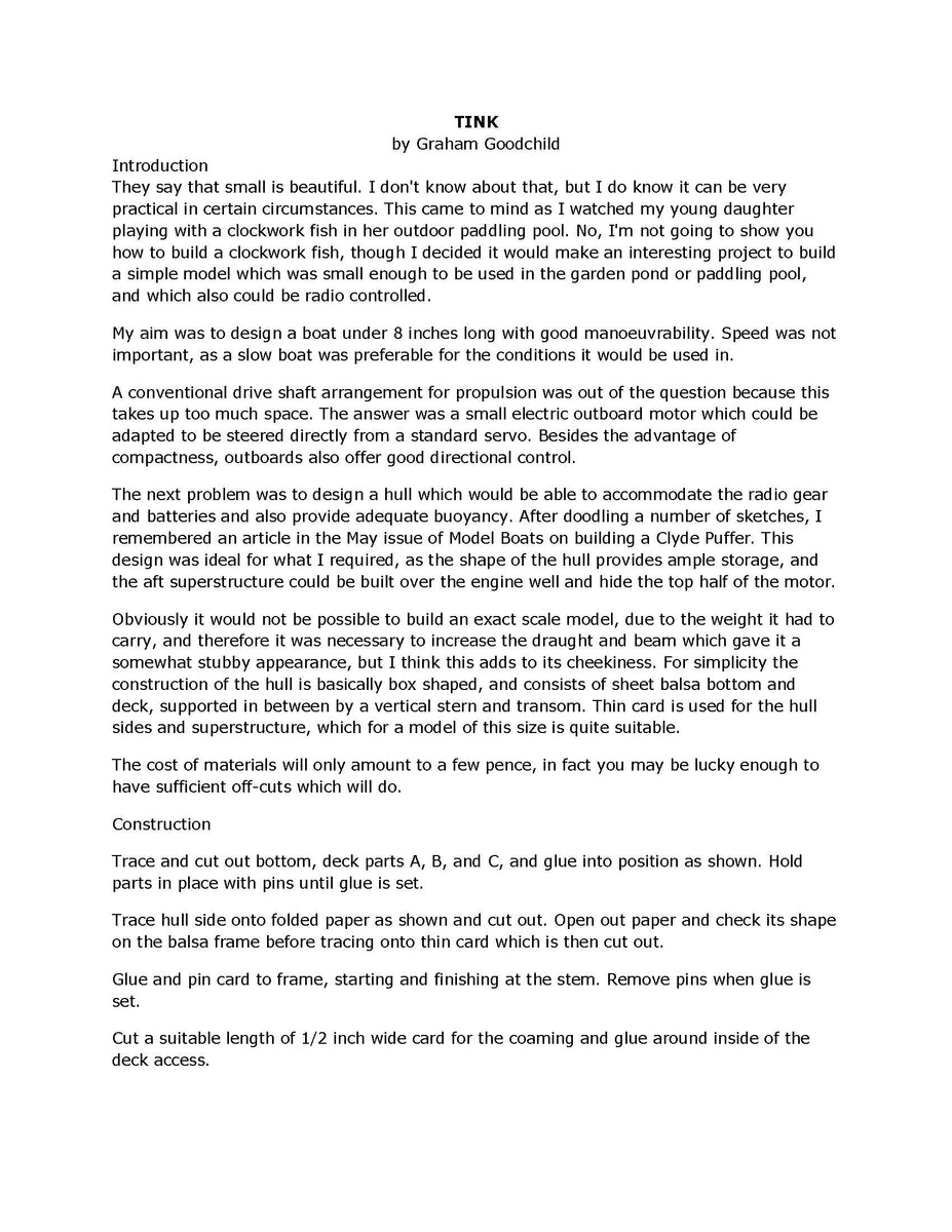 Full Size Printed Plan A 71/2 inch semi scale Clyde Puffer for one cha ...