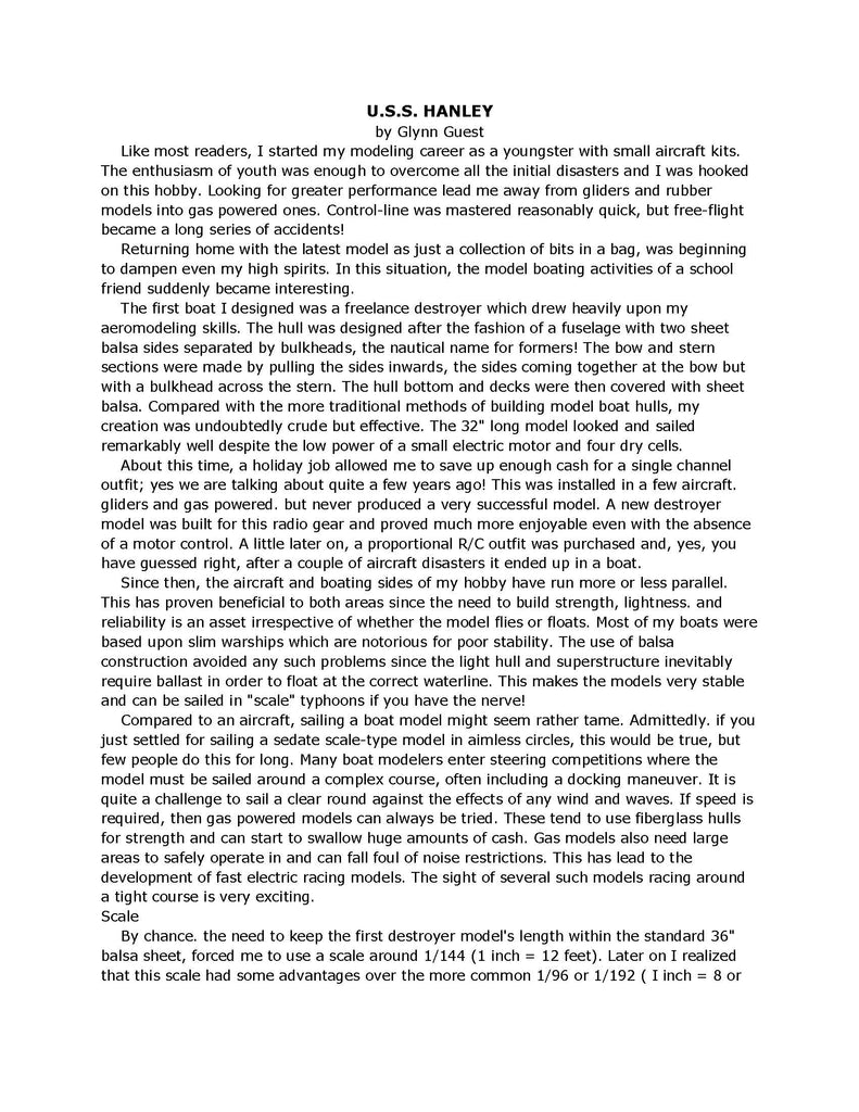 Full Size Printed Plan Sport Scale 1/144 DESTROYER U.S.S. "HANLEY" for ...