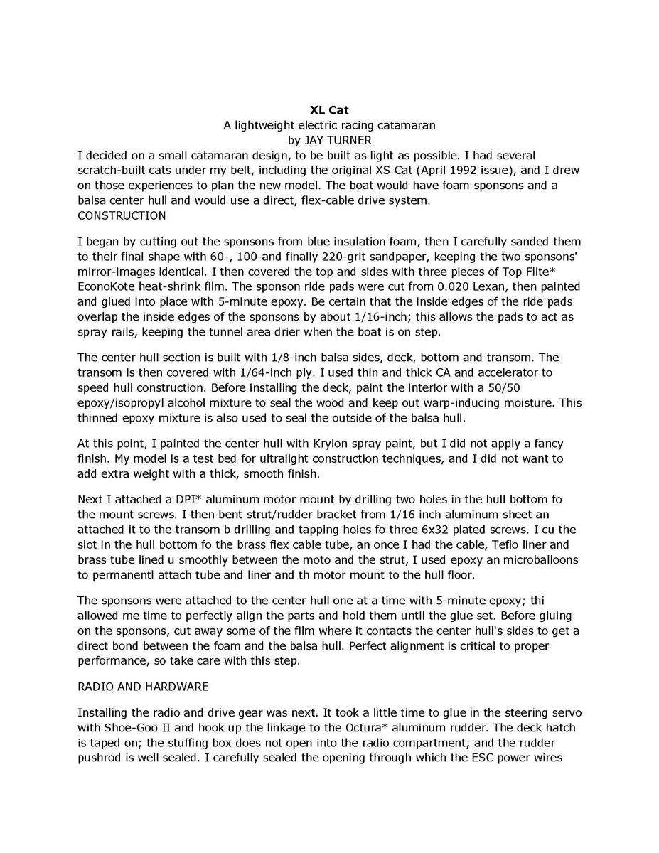 Full Size Printed Plan Easy Foam and Wood Electric Catamaran XL CAT ...