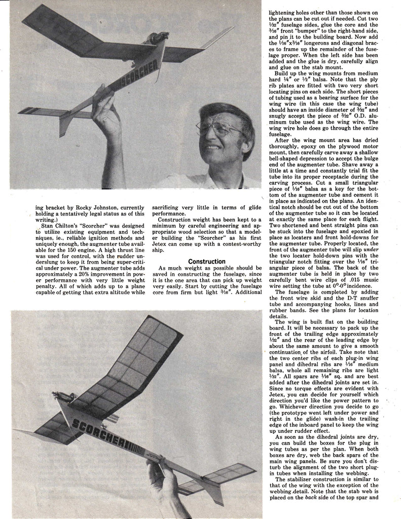 Full Size Printed Plan Competition Jetex aircraft "SCORCHER"Jetex 150 ...