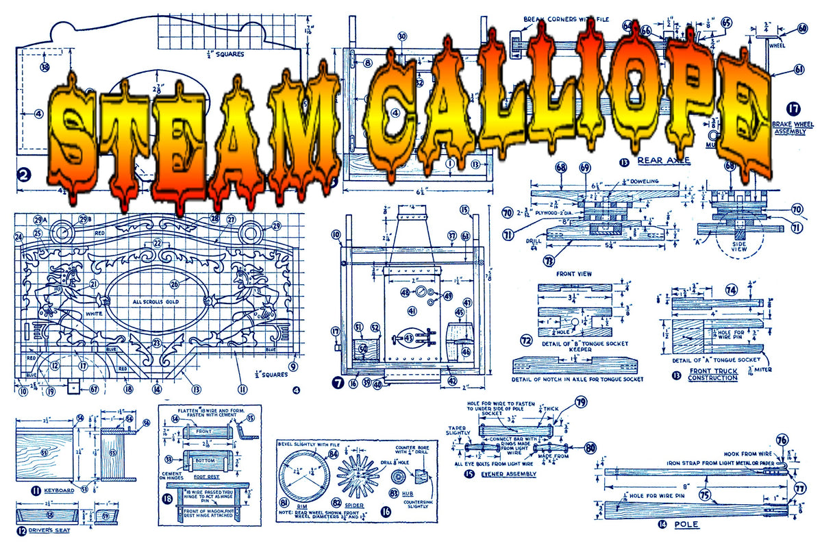 Full Size Printed Plans STEAM CALLIOPE SCALE 3/4" = 1' LENGTH 12 1/2 ...