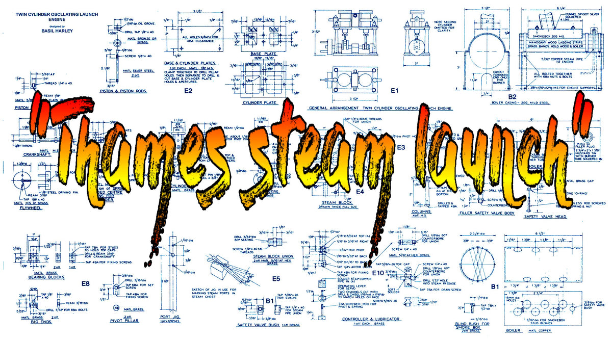 Full size printed plan to Build a thames steam launch 1:12 Scale 42" f ...